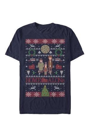 HOME ALONE Characters Ugly Sweater Graphic Tee - Navy Blue