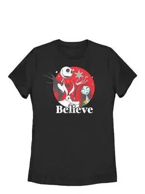 THE NIGHTMARE BEFORE CHRISTMAS Jack And Sally "believe" Graphic T-shirt - Black