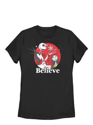 THE NIGHTMARE BEFORE CHRISTMAS Jack And Sally "believe" Graphic T-shirt - Black
