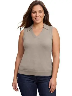 JESSICA LONDON Sleeveless Polo Sweater - Soft Tan