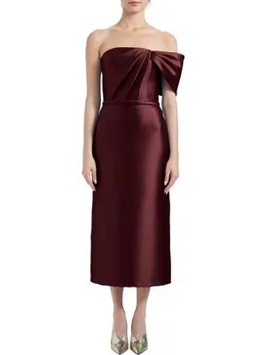 Amsale Amsale Strapless Bow Detail Asymmetric Column Midi Dress Hunter