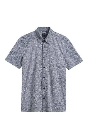 BOSS Roan Slim Fit Short Sleeve Button-up Shirt - Dark Blue Multi