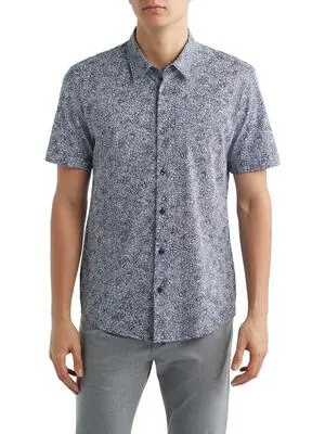 BOSS Roan Slim Fit Short Sleeve Button-up Shirt - Dark Blue Multi