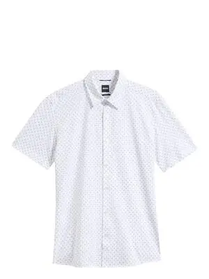 BOSS Roan Slim Fit Short Sleeve Button-up Shirt - White/green