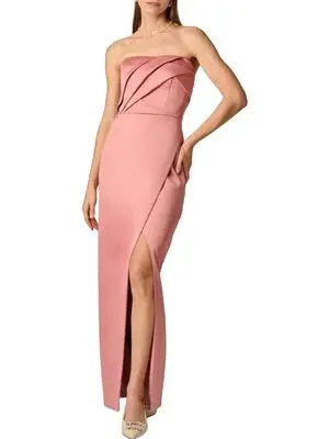 Aidan Mattox Pleated Strapless Column Gown - Rose