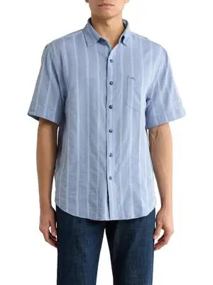 Tommy Bahama Nova Wave Short Sleeve Seersucker Button-up Shirt - Dockside Blue