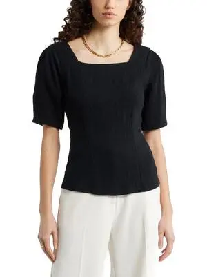 Nordstrom Texture Square Neck Top Black