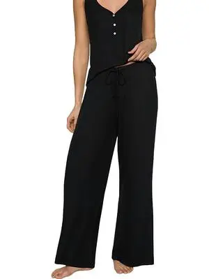 Eberjey Ribbed Wide Leg Pants With Drawstring Waist - Black