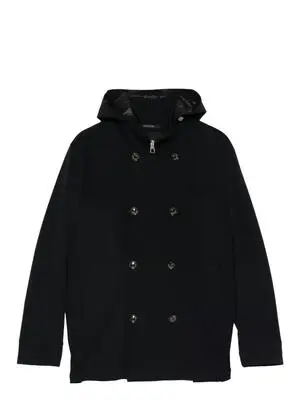 MONTECORE Double-breasted Hooded Jacket - Black
