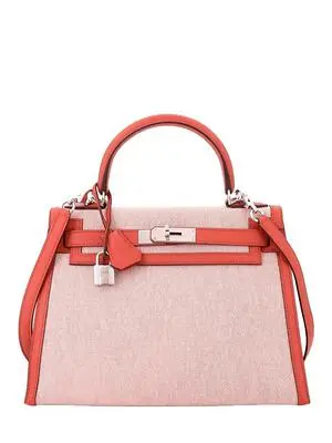 Hermès Kelly 28 Handbag Toile And Swift With Palladium Hardware Brique