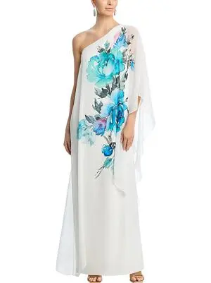 Rickie Freeman For Teri Jon One Shoulder Gown - White Multi