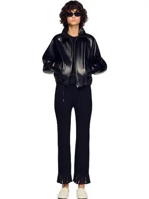 Sandro Ruffled Ottoman Knit Trousers - Black