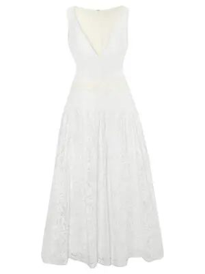 Erdem Miranda Belted Cotton-blend Lace Midi Dress - Off-white