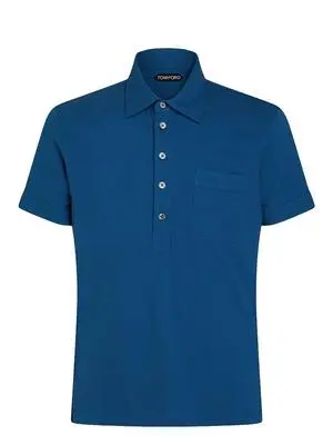 TOM FORD Cotton And Silkblend Piqué Polo Shirt Blue