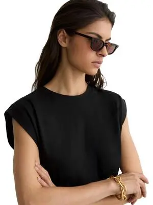 REISS Millie Cotton Cap-sleeve T-shirt - Black