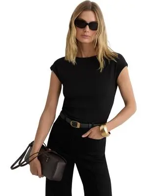 REISS Serena Stretch-cotton Top - Black
