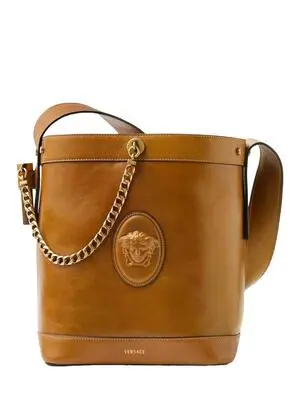Versace Medusa Cameo Leather Bucket Bag - Brown