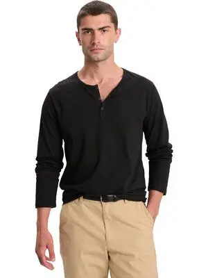 ATM Anthony Thomas Melillo Classic Jersey Long Sleeve Henley T-shirt Cotton - Black
