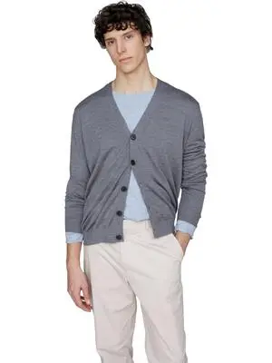 ATM Anthony Thomas Melillo Extra Fine Merino Wool Cardigan Sweater - Medium Heathered Grey