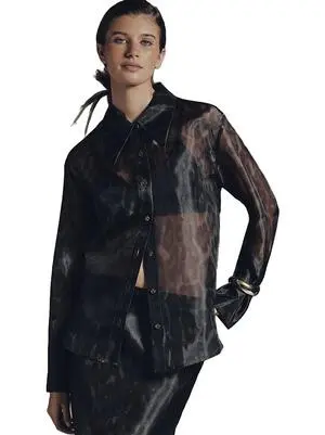 Apparis APPARIS Tyra Organza Buttondown Top Leopard