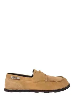 Moschino Suede Loafers With Silver Logo Detail - Brown