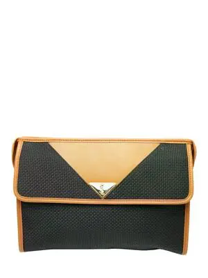 Saint Laurent 2000-2010 Leather Trimmed Coated Canvas Clutch - Black