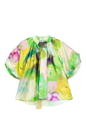 PSOPHIA Floral Tie-neck Blouse - Green
