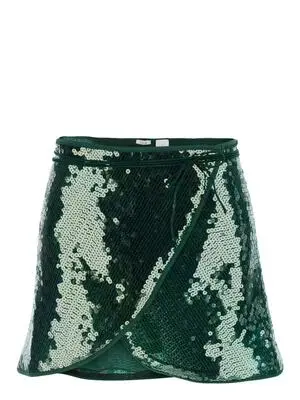 Oseree Sequin-embellished Tie-detail Mini Skirt - Green