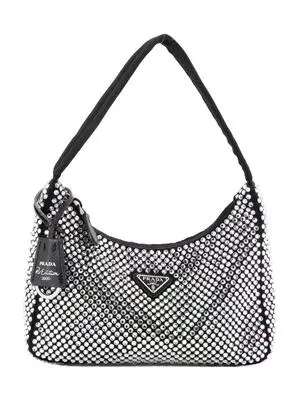 Prada Re-edition 2000 Crystal Embellished Mini Hobo Bag - Black