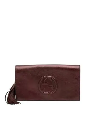 Gucci Metallic Leather Soho Disco Clutch - Red