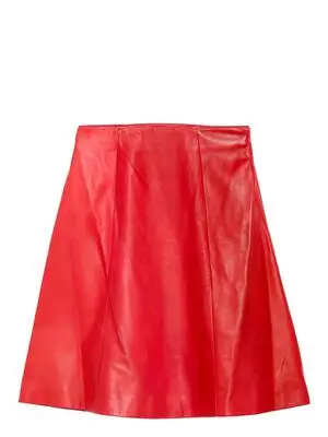 Prada Leather A-line Skirt - Red