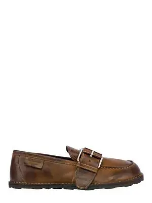 Moschino Buckle-detailed Leather Loafers - Brown