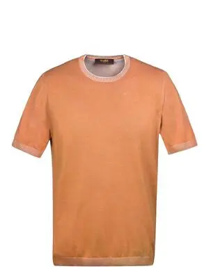 MOORER Crew Neck Short Sleeve Knit Shirt - Orange