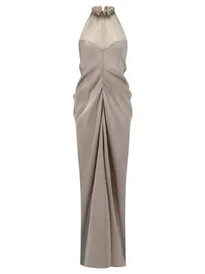 OUDE WAAG Ruched Halterneck Maxi Dress - Grey