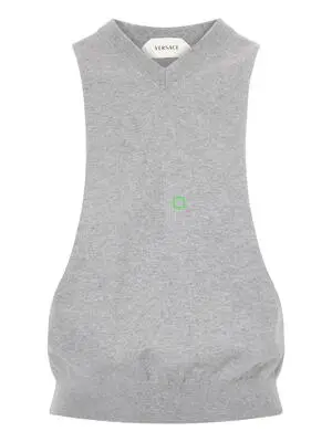 Versace Cut-out Knitted Cotton Vest - Gray