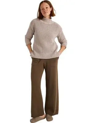 HAVEN WELL WITHIN Organic Cotton Knit Wide Leg Pants - Deep Mocha