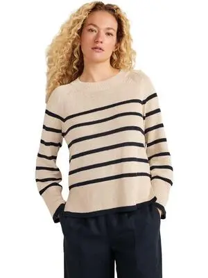 HAVEN WELL WITHIN Organic Cotton Linen Stripe Crewneck - Misty Beige/nightfall