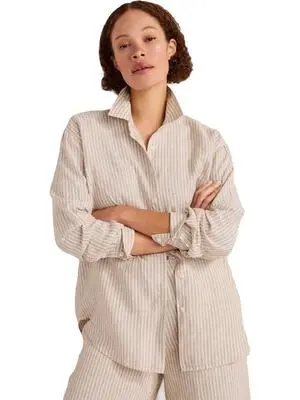 HAVEN WELL WITHIN The Daily Shirt In Everweave Linen Stripe Willow Bark Multi