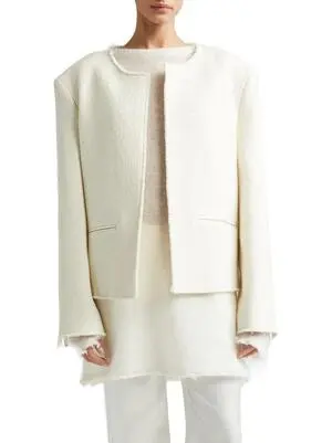 TOTEME Open Front Wool-blend Bouclé Jacket - Ecru