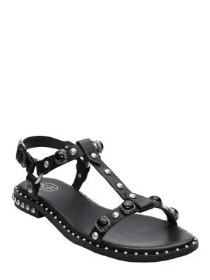 Ash Pebble Studded Ankle Strap Sandal - Black