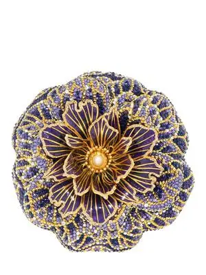Judith Leiber Magnolia Crystal Minaudière - Silver Purple Multi