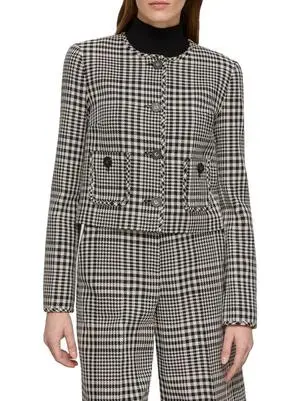 Lafayette 148 New York Grid Plaid Corded Cotton Crop Jacket - Black Multi