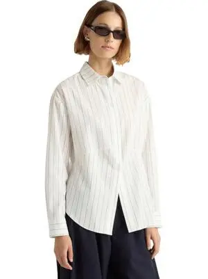 Modern Citizen Tarinah Front-split Striped Shirt - White/navy