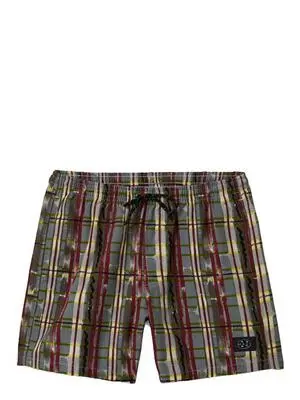 MAUI & SONS Ember Plaid Cotton Drawstring Shorts - Grey