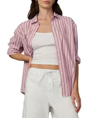 Joe's Jeans Striped Oversized Button-up Shirt - Blush Pink Stripe