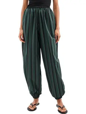 LE BOP Adeline Balloon Pants In Striped Cotton - Hunter Stripe