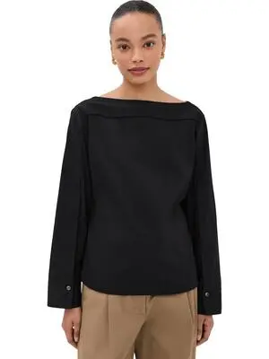 Theory Stretch Boat Neck Blouse - Black