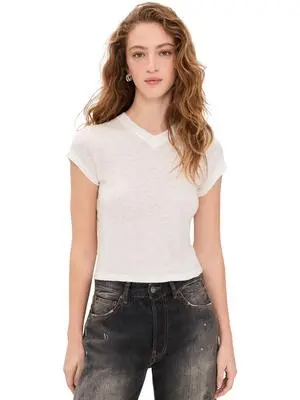 IRO PARIS Sybel Linen V-neck Tee - Porcelain
