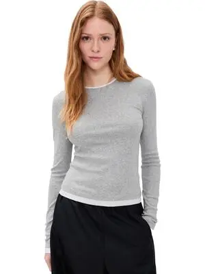 ST. AGNI Cotton Layered Long Sleeve Top - Grey Marle