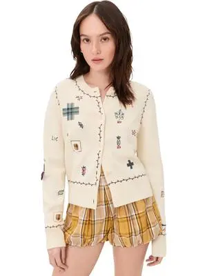 Sea Claira Emb Knit Cardigan - Cream